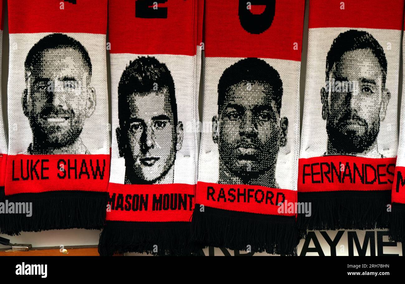 General view of scarfs with Manchester United's Luke Shaw, Mason Mount ...