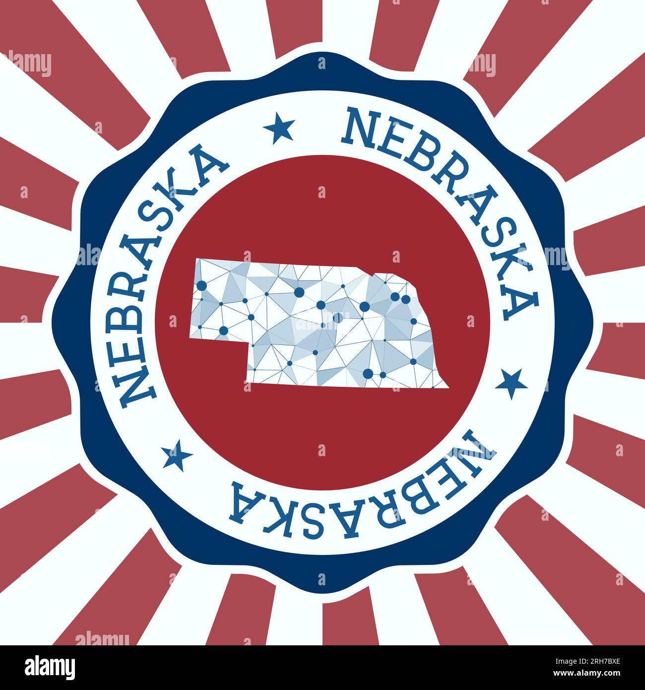 Nebraska Badge. Round logo of US state with triangular mesh map and ...