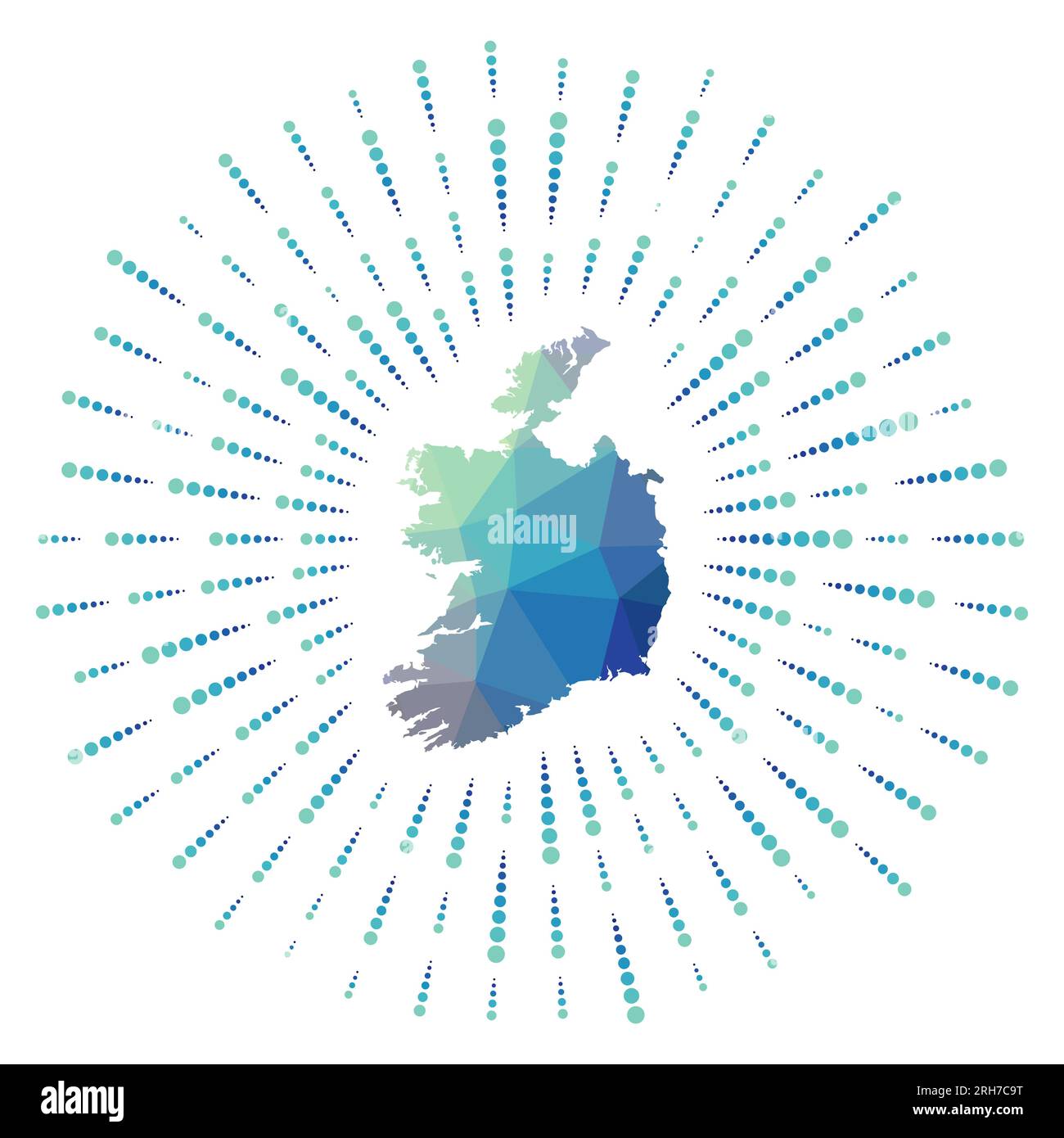 Shape of Ireland, polygonal sunburst. Map of the country with colorful ...