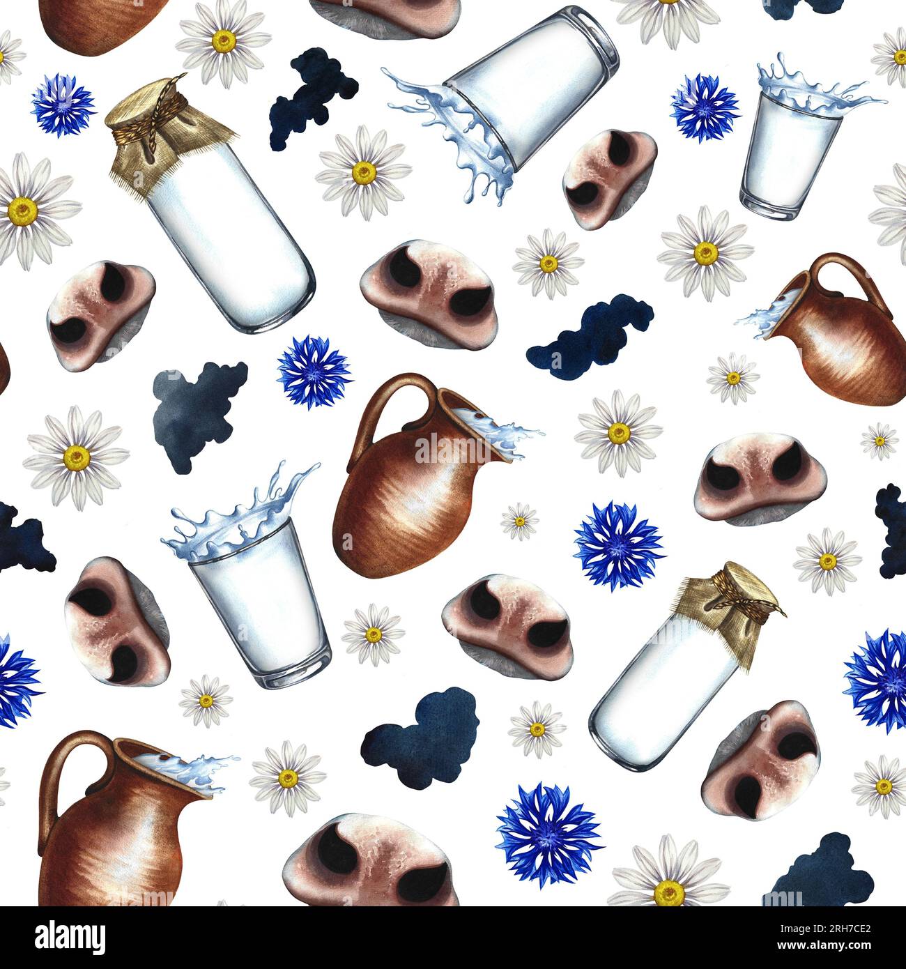 Seamless pattern with dairy, cows noses and spots of dairy cows and ...