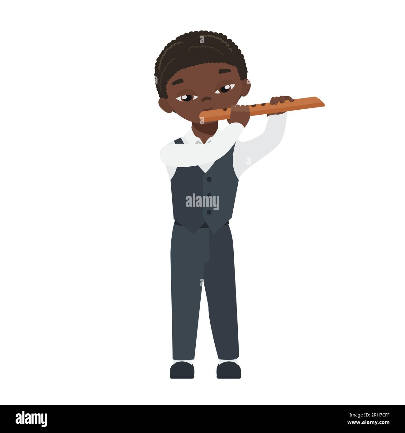 Little boy playing flute. Musical children orchestra, school concert ...