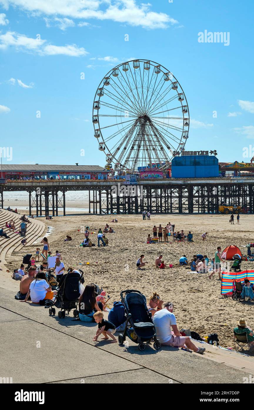 Families having fun at the beach in Blackpool Stock Photo - Alamy