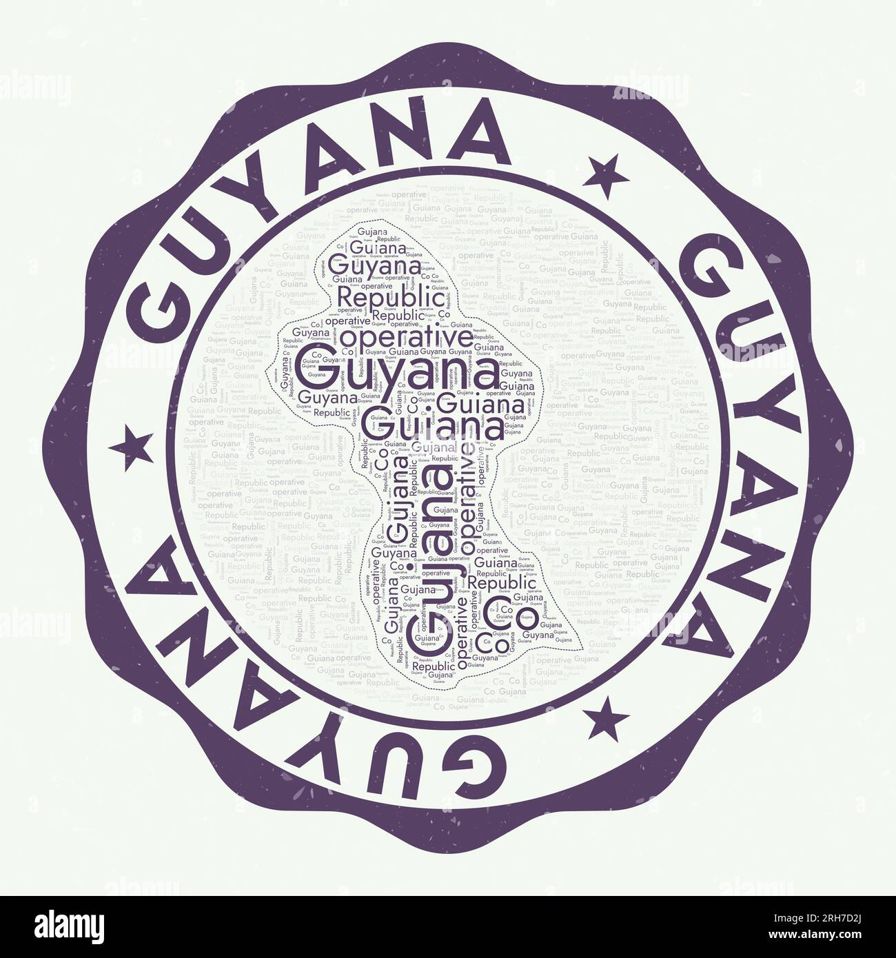 Guyana logo. Attractive country badge with word cloud in shape of ...