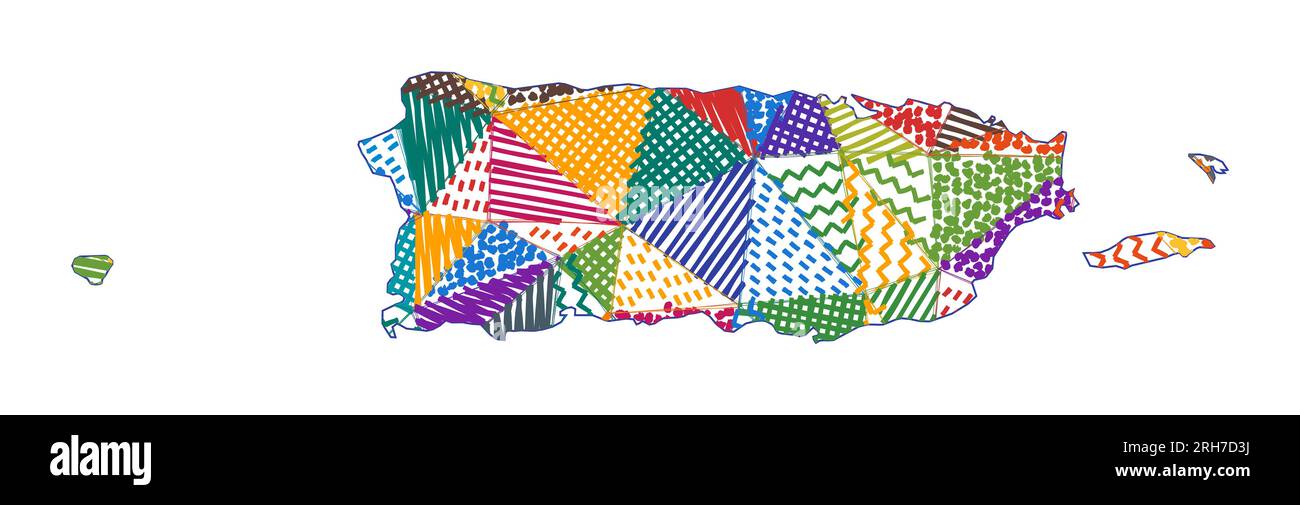 Kid style map of Puerto Rico. Hand drawn polygons in the shape of ...