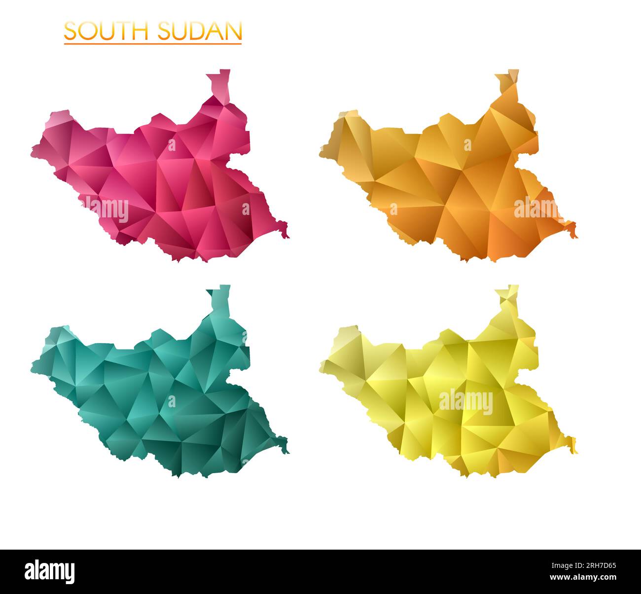 Set of vector polygonal maps of South Sudan. Bright gradient map of ...