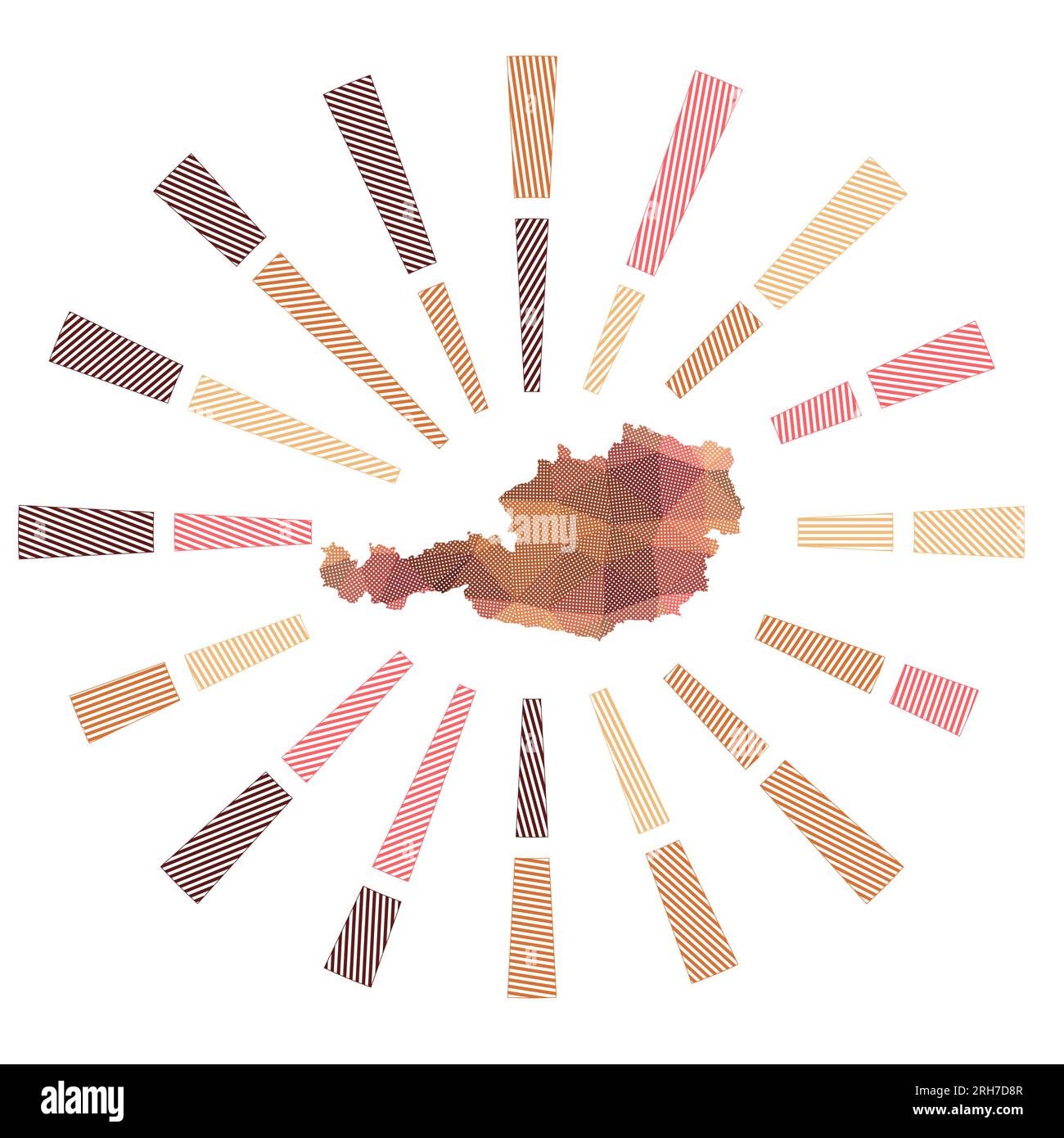 Austria sunburst. Low poly striped rays and map of the country. Neat ...