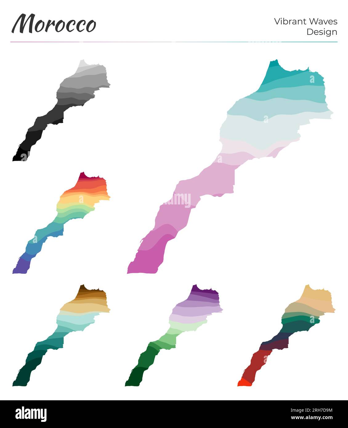 Set of vector maps of Morocco. Vibrant waves design. Bright map of the ...