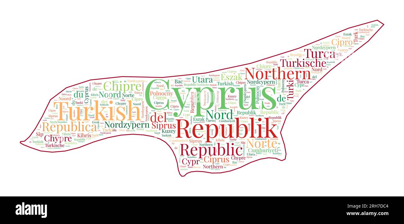 Northern Cyprus shape filled with country name in many languages ...