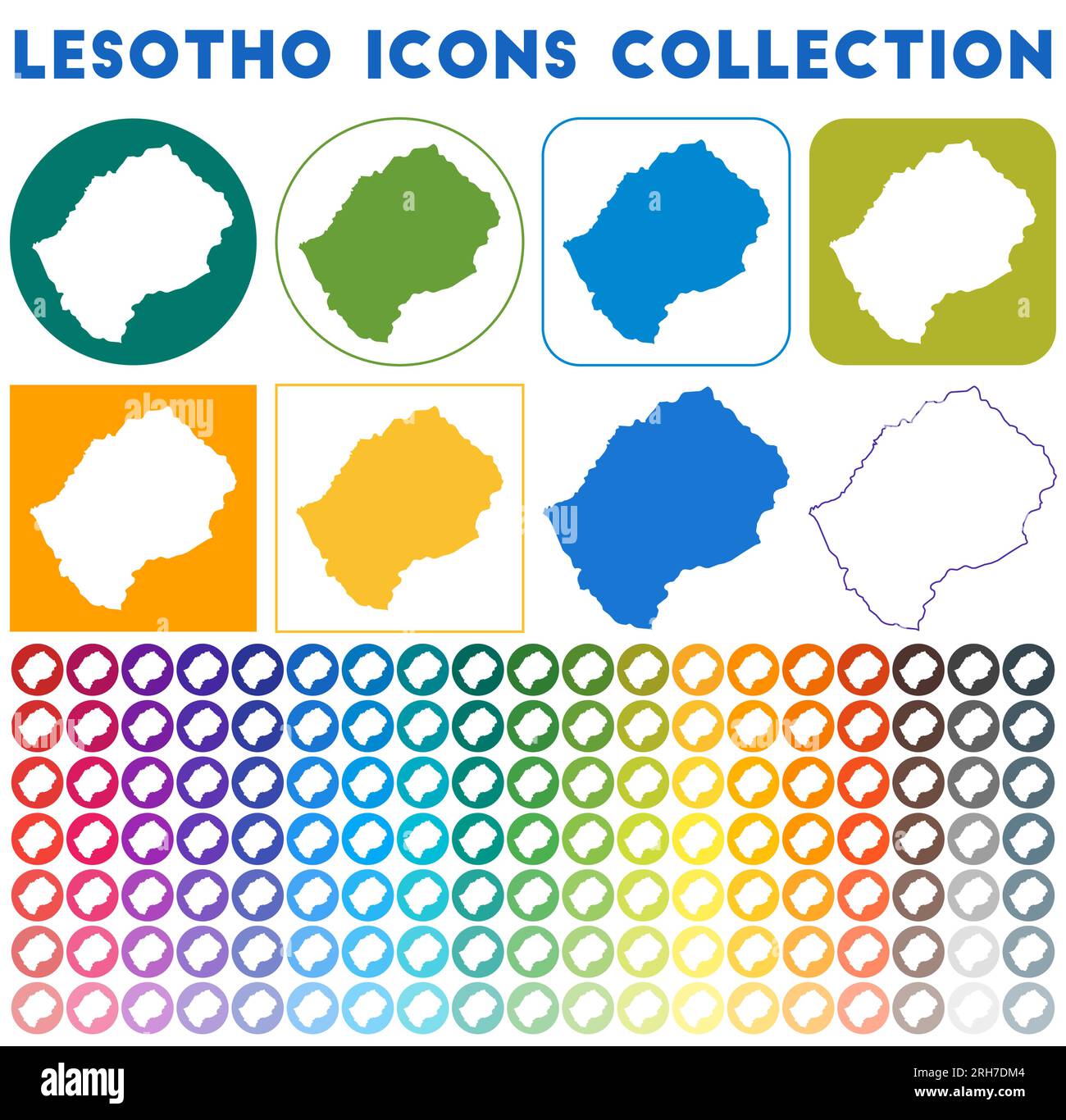Lesotho icons collection. Bright colorful trendy map icons. Modern ...