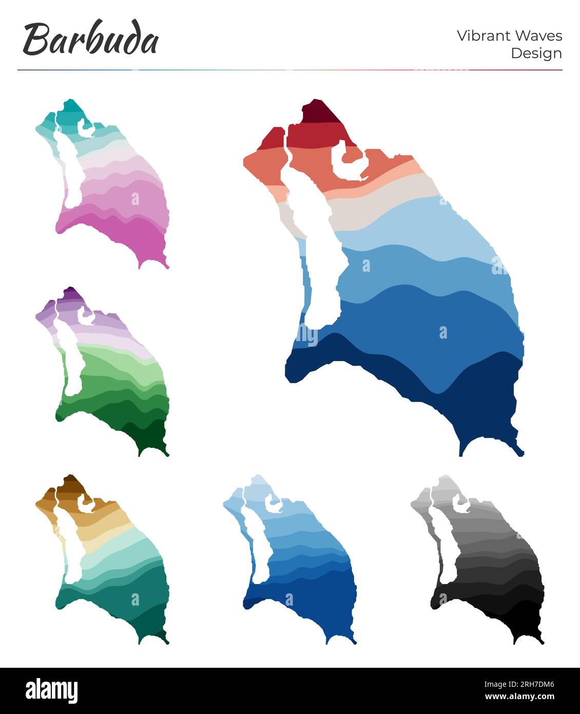 Set of vector maps of Barbuda. Vibrant waves design. Bright map of ...