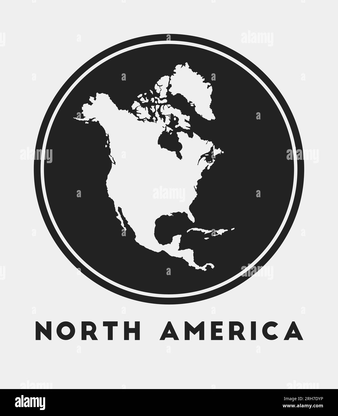 North America icon. Round logo with continent map and title. Stylish ...