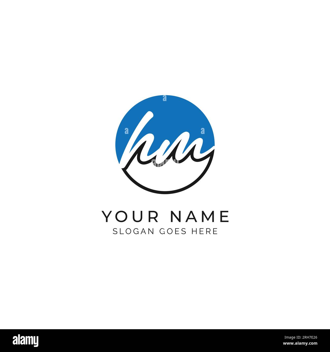 H M Hm Initial Letter Handwritten And Signature Vector Image Template In Round Shape Log Stock