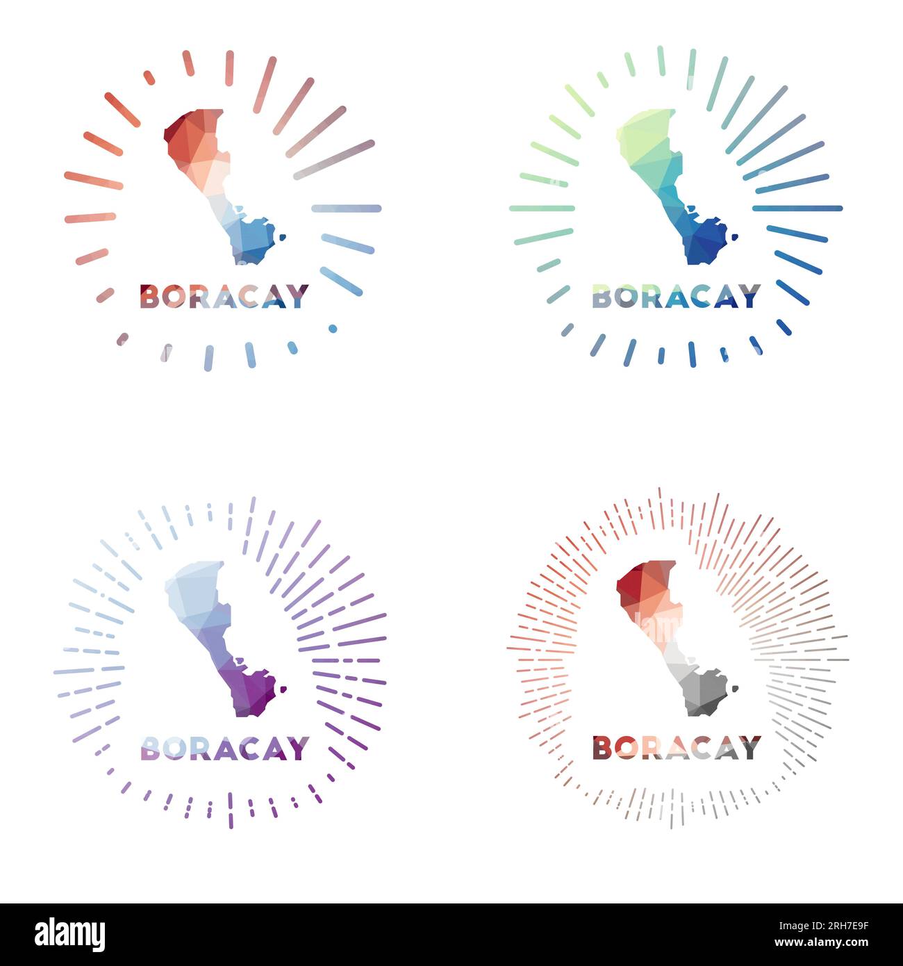 Boracay low poly sunburst set. Logo of island in geometric polygonal ...