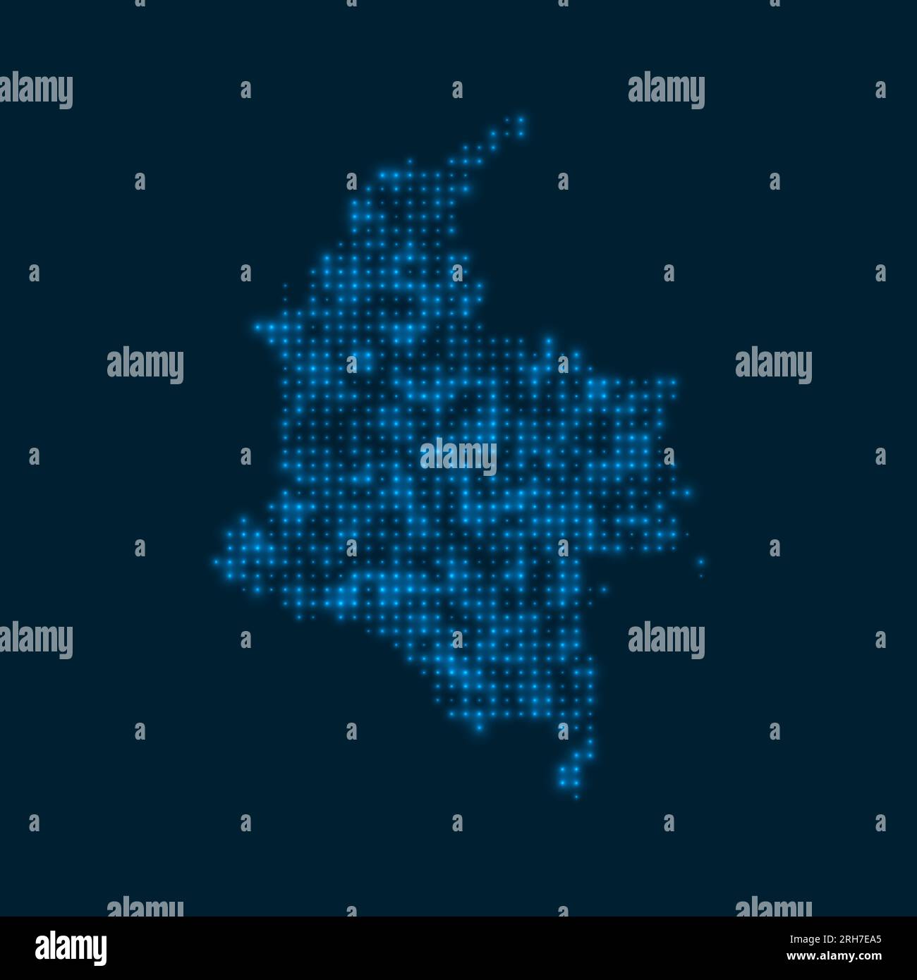 Colombia dotted glowing map. Shape of the country with blue bright ...