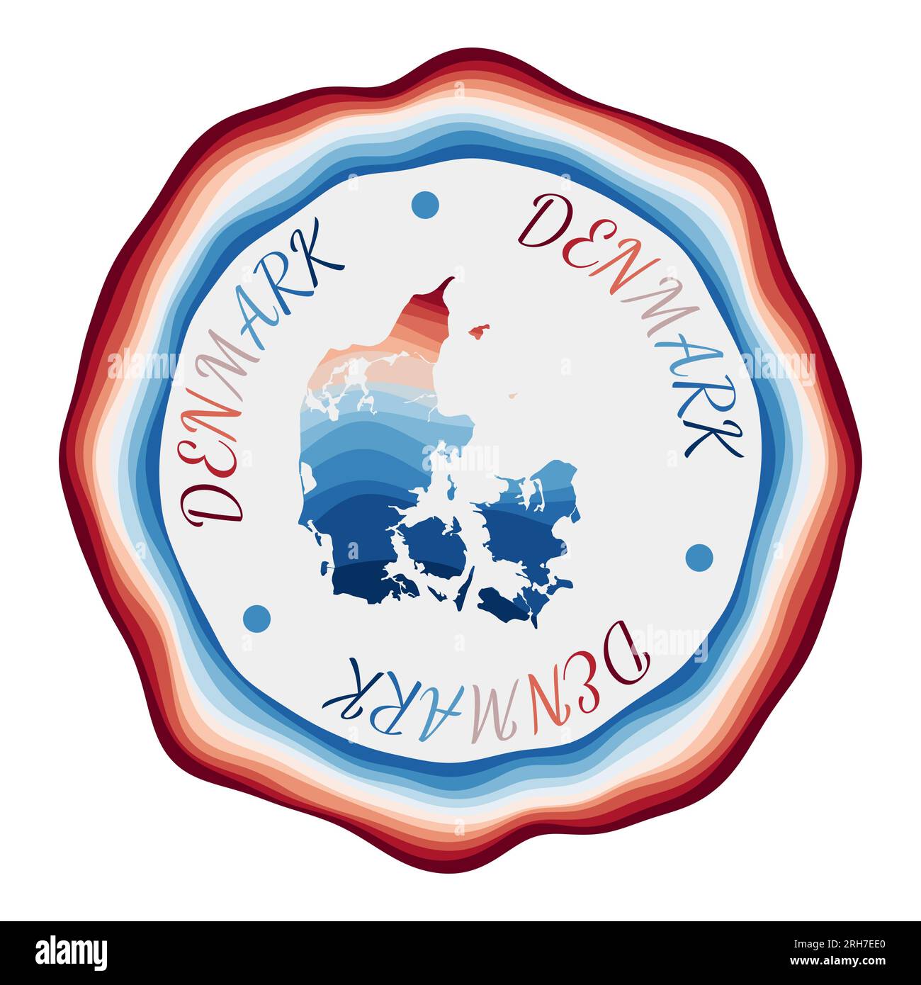 Denmark badge. Map of the country with beautiful geometric waves and ...