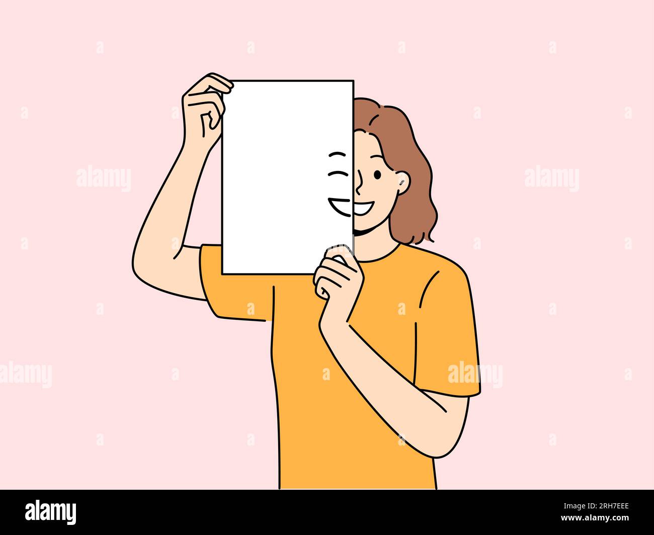 Woman holding paper in front of face Stock Vector Images - Alamy