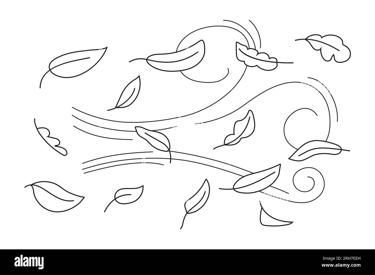Autumn leaf line sketch vector. Wind doodle blows. Leaf falls down ...