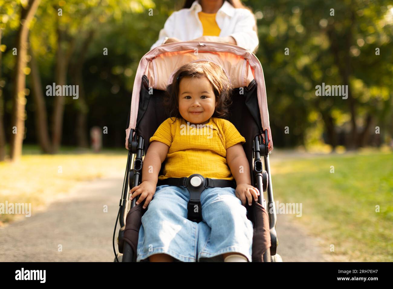 Japanese Infant Riding in Stroller Enjoying Outdoor Walk With Mother ...