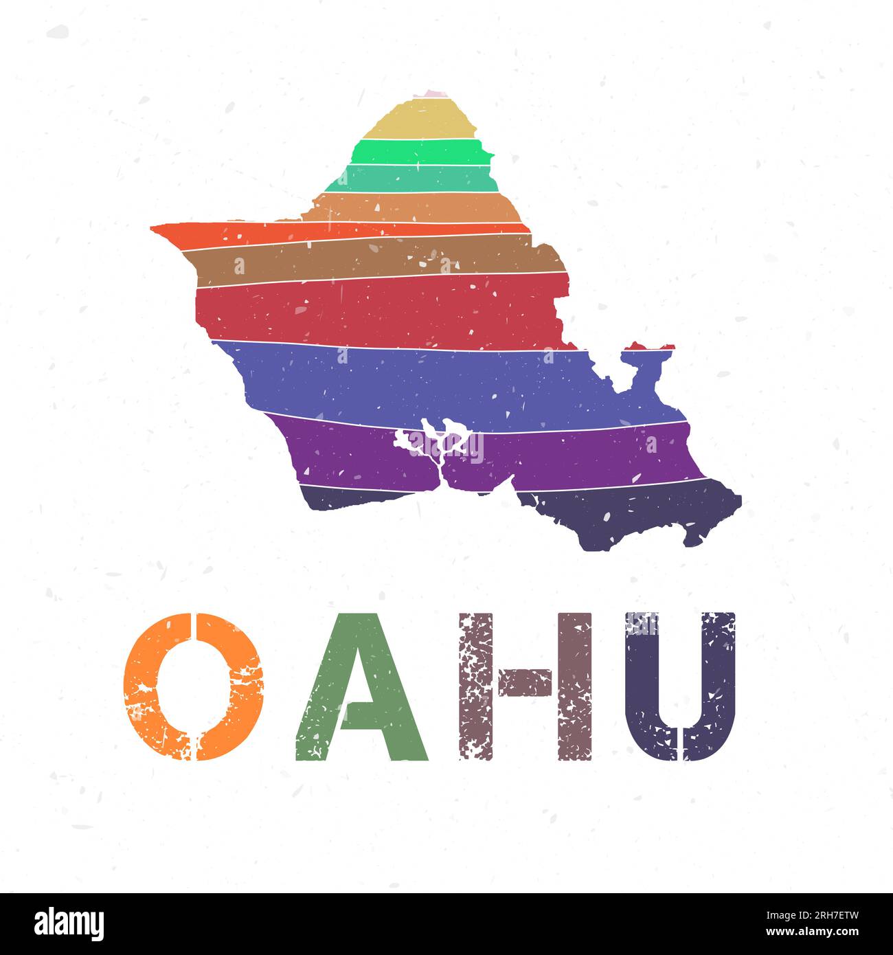 Oahu map design. Shape of the island with beautiful geometric waves and ...