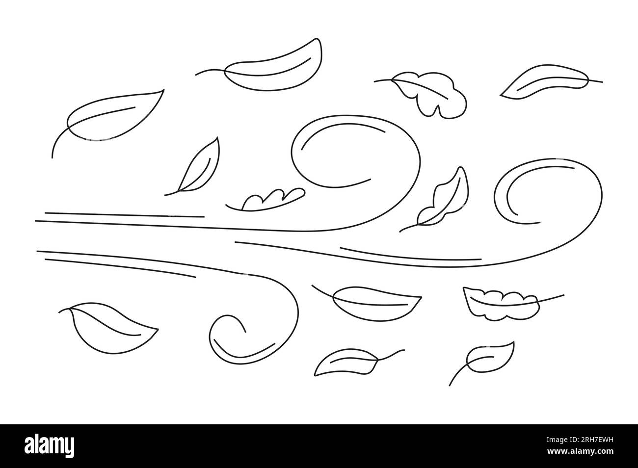 Autumn leaf line sketch vector. Wind doodle blows. Leaf falls down ...