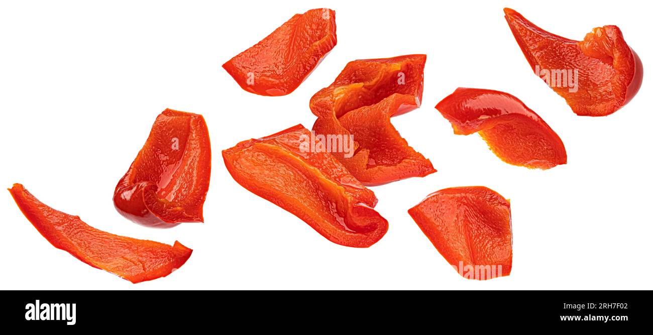 Pickled red pepper, marinated paprika slices isolated on white ...