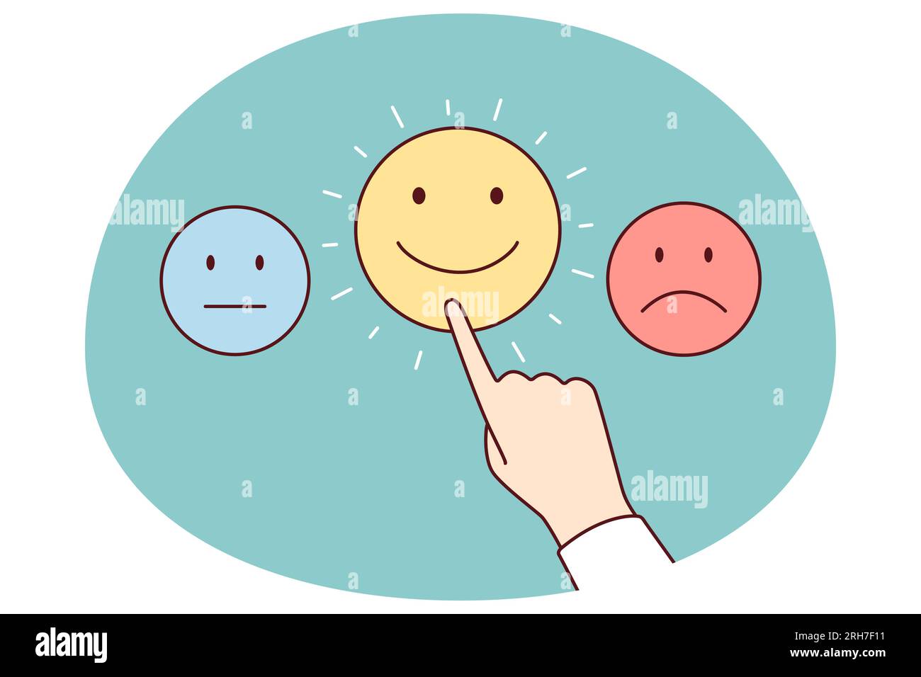 Human hand push icons with different emotions. Person choose mood or ...