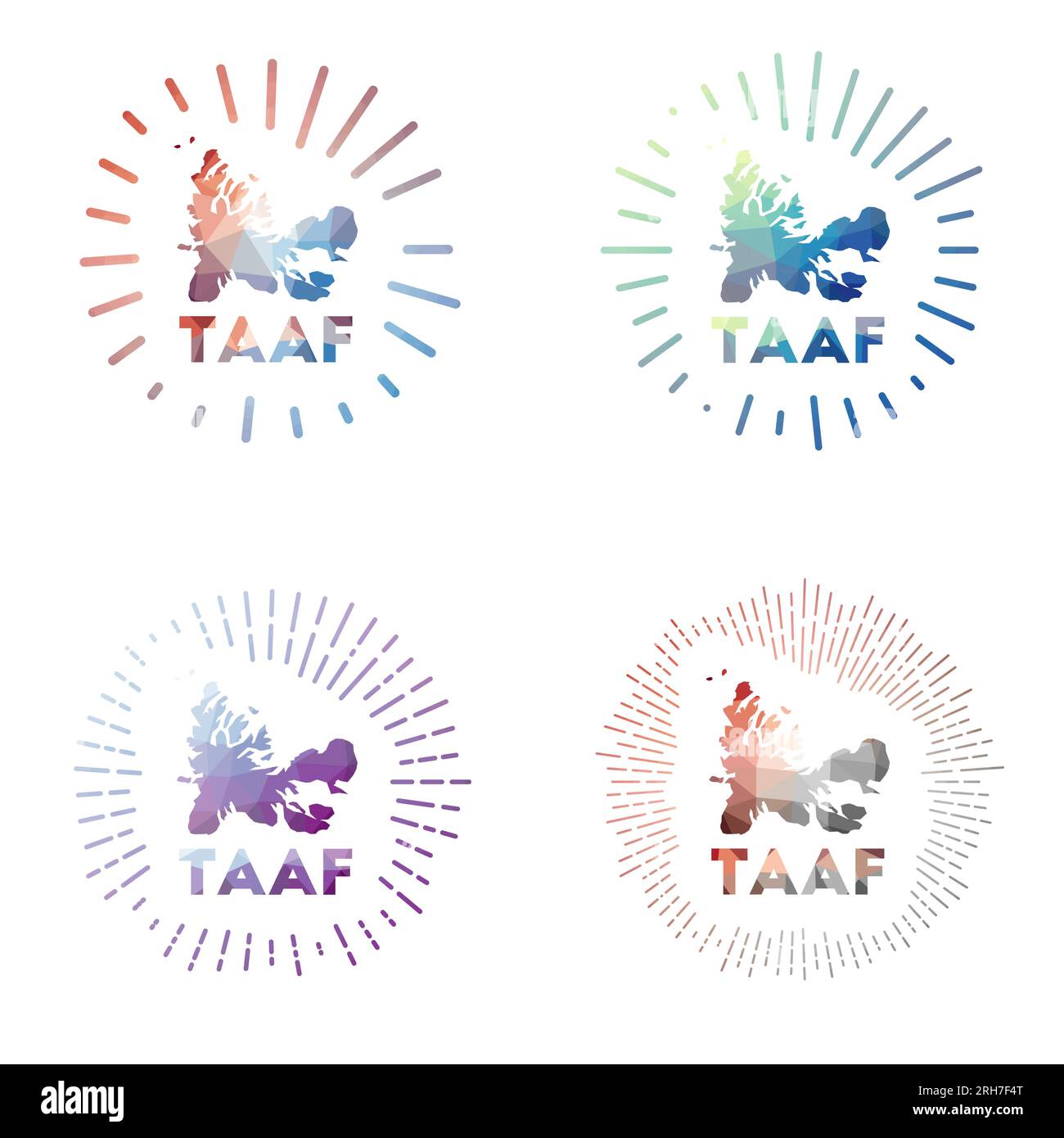 TAAF low poly sunburst set. Logo of country in geometric polygonal ...