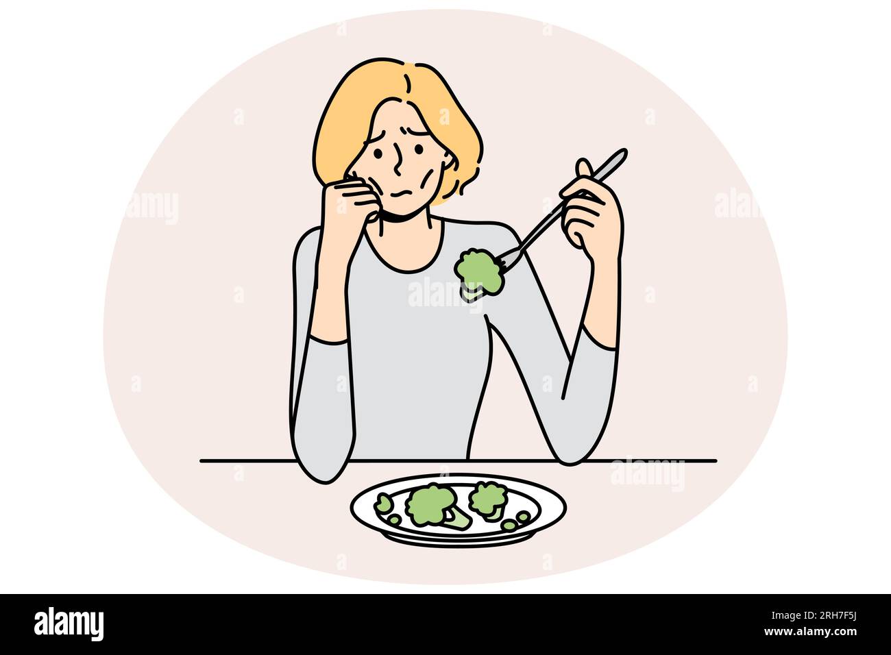 Unhappy Anorexic Woman Suffer Eating Food Upset Stressed Skinny Female
