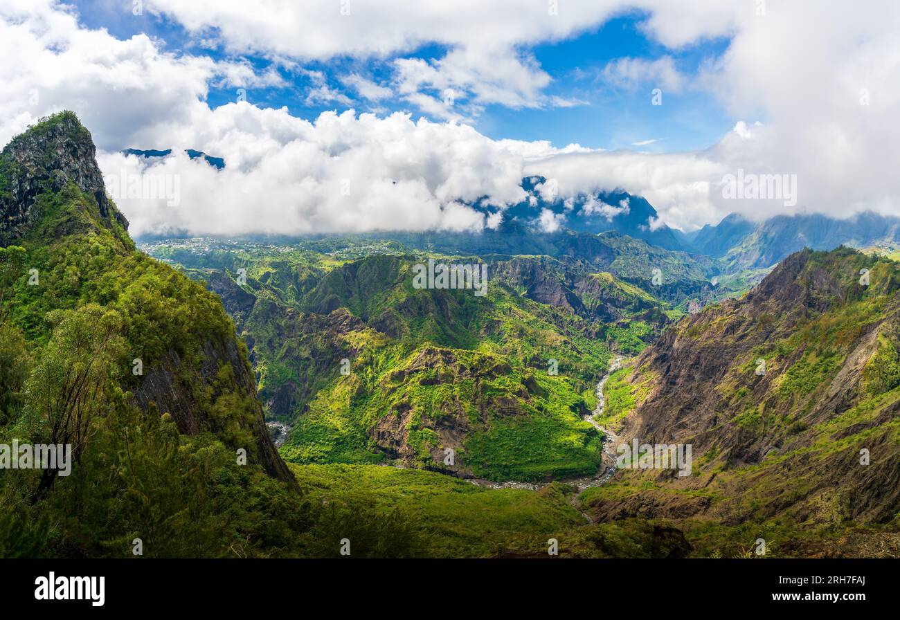 Landscape with Piton des Neiges mountain, La Reunion Island Stock Photo ...