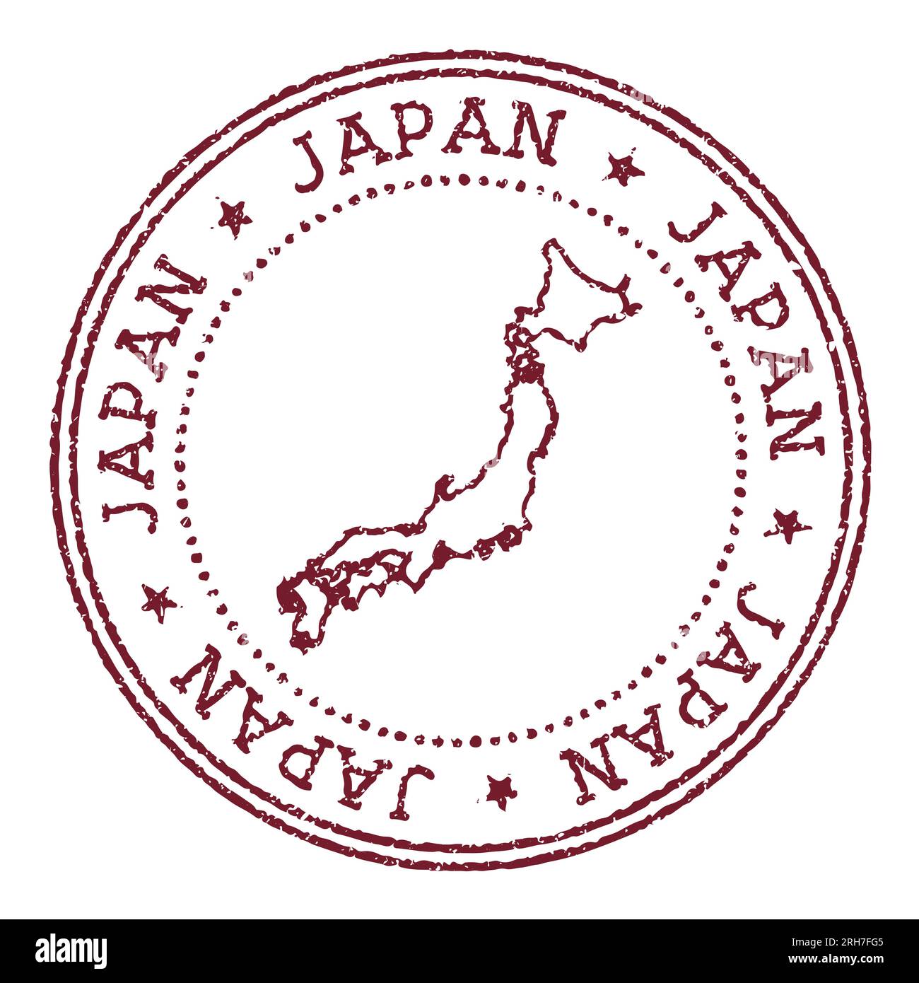 Japan Round Rubber Stamp With Country Map Vintage Red Passport Stamp With Circular Text And