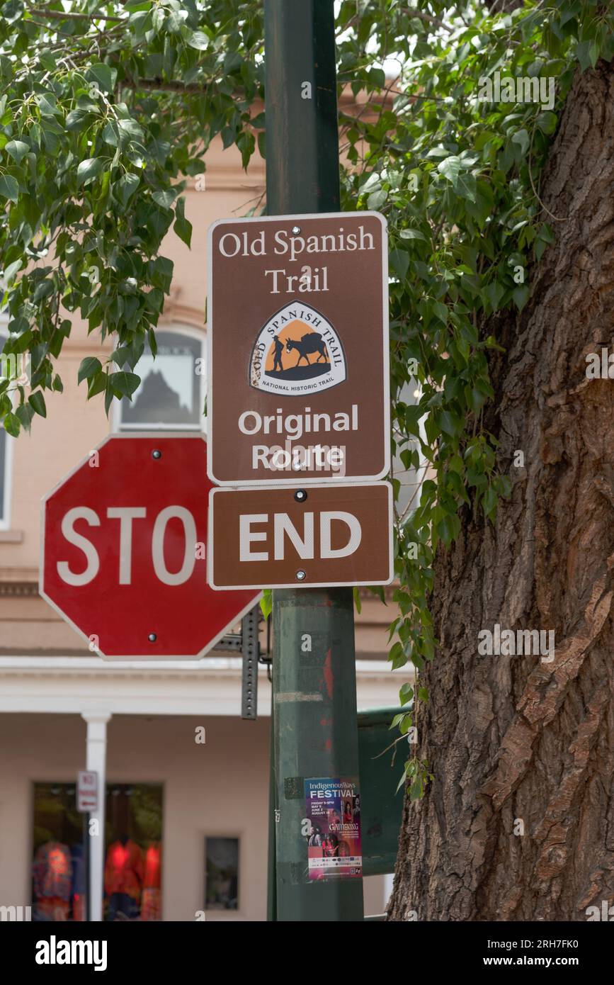 A sign in downtown Santa Fe, New Mexico, on the corner of the plaza ...