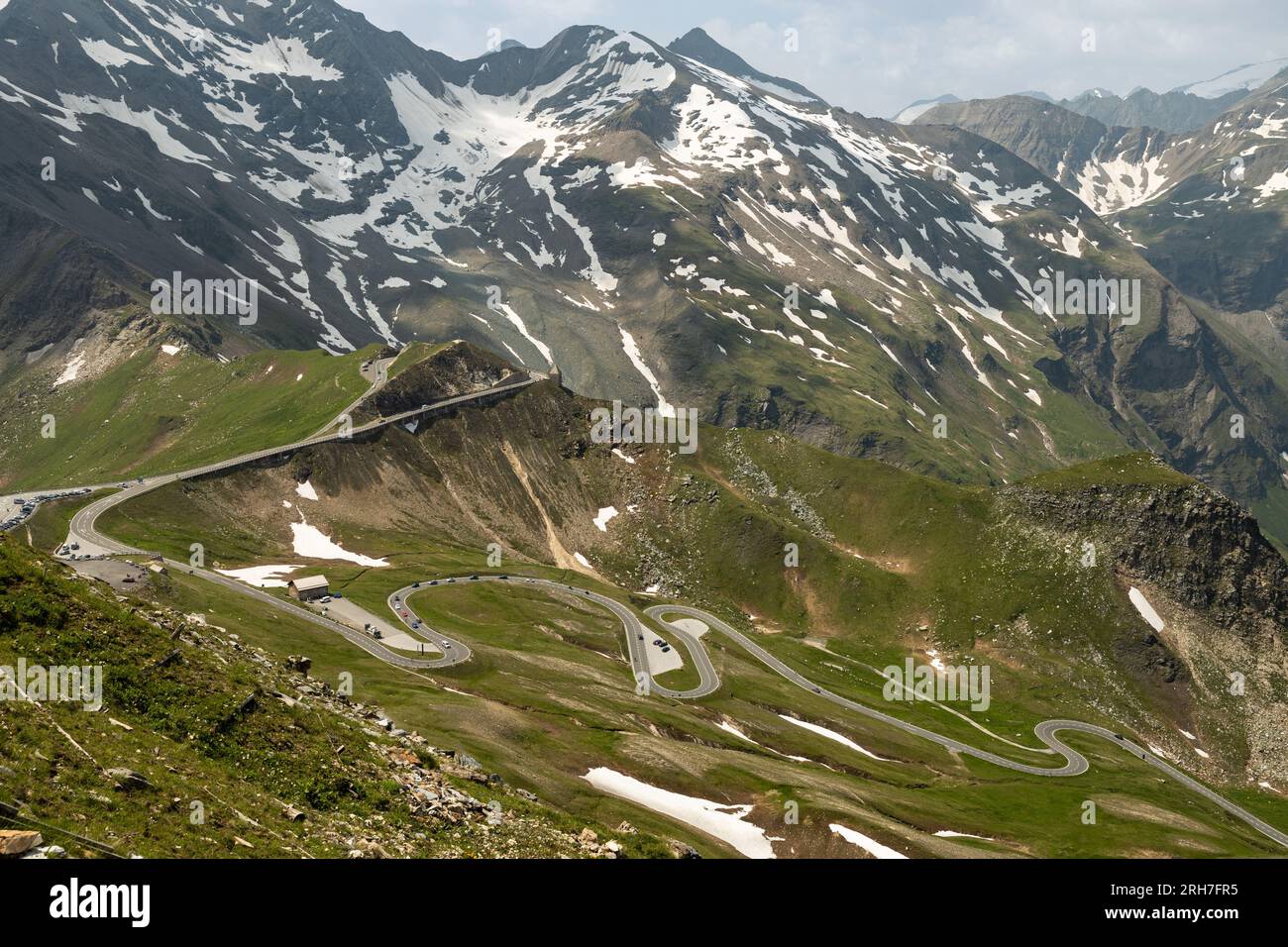 Panoramic alpine road in the Austrian Alps overlooking the mountain ...