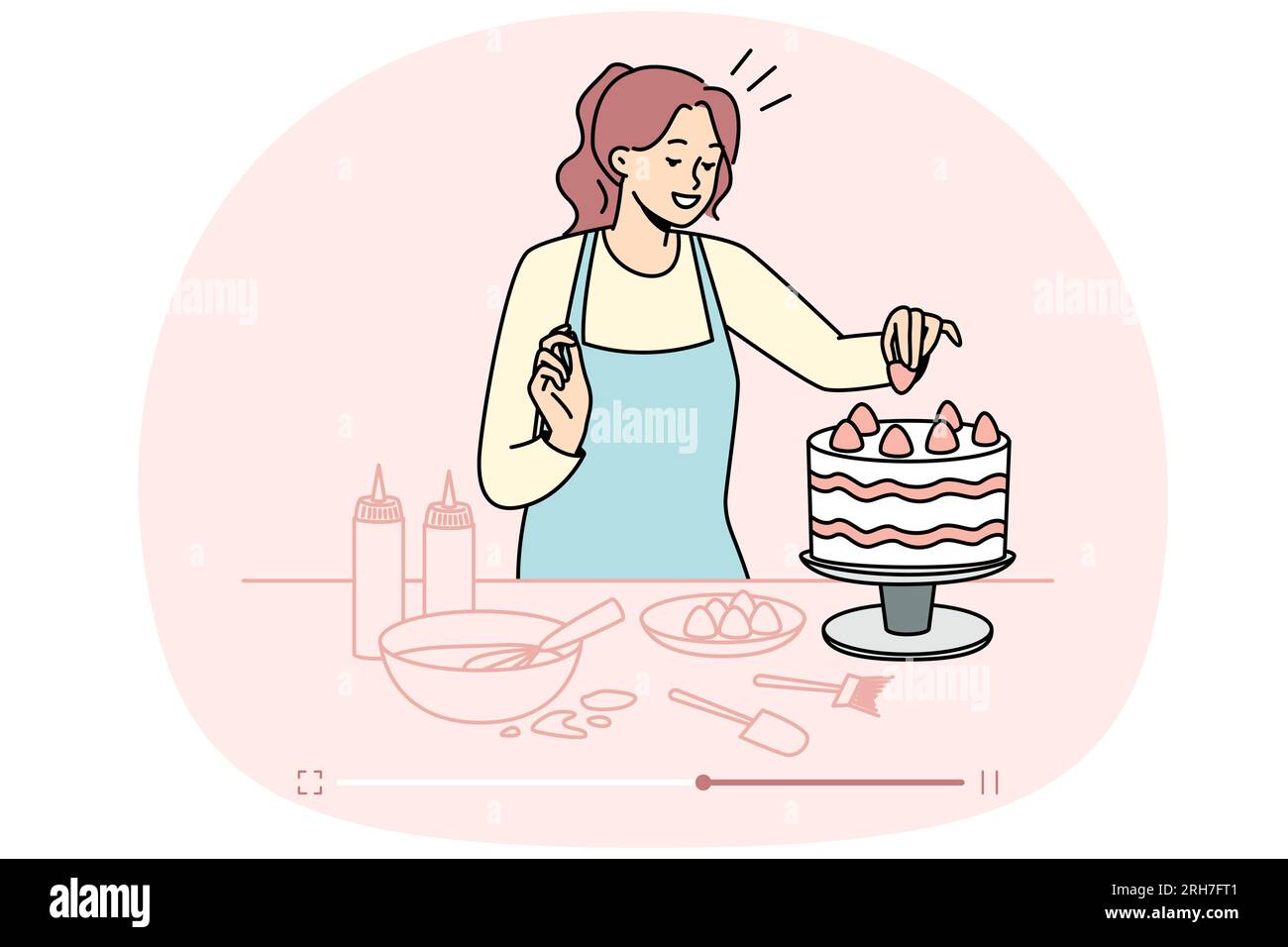 Female food blogger shooting cake recipe on online channel. Woman ... Female food blogger shooting cake recipe on online channel. Woman ...