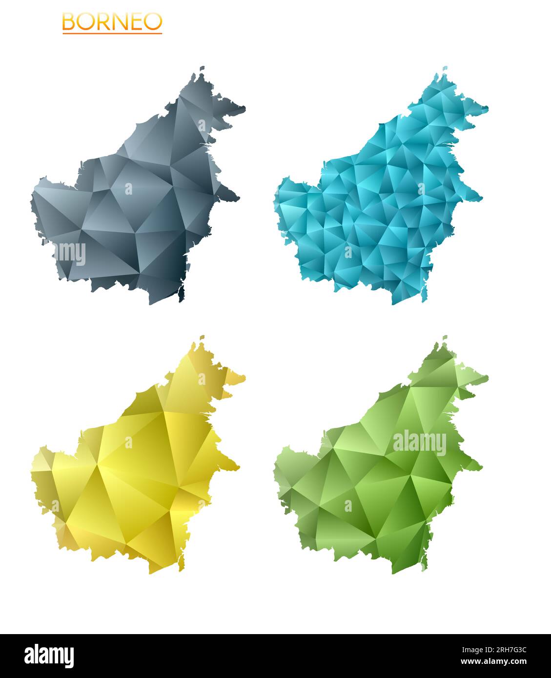 Set of vector polygonal maps of Borneo. Bright gradient map of island ...