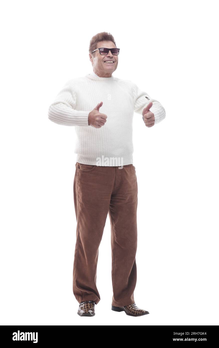 in full growth. smiling man with glasses giving a thumbs up Stock Photo ...
