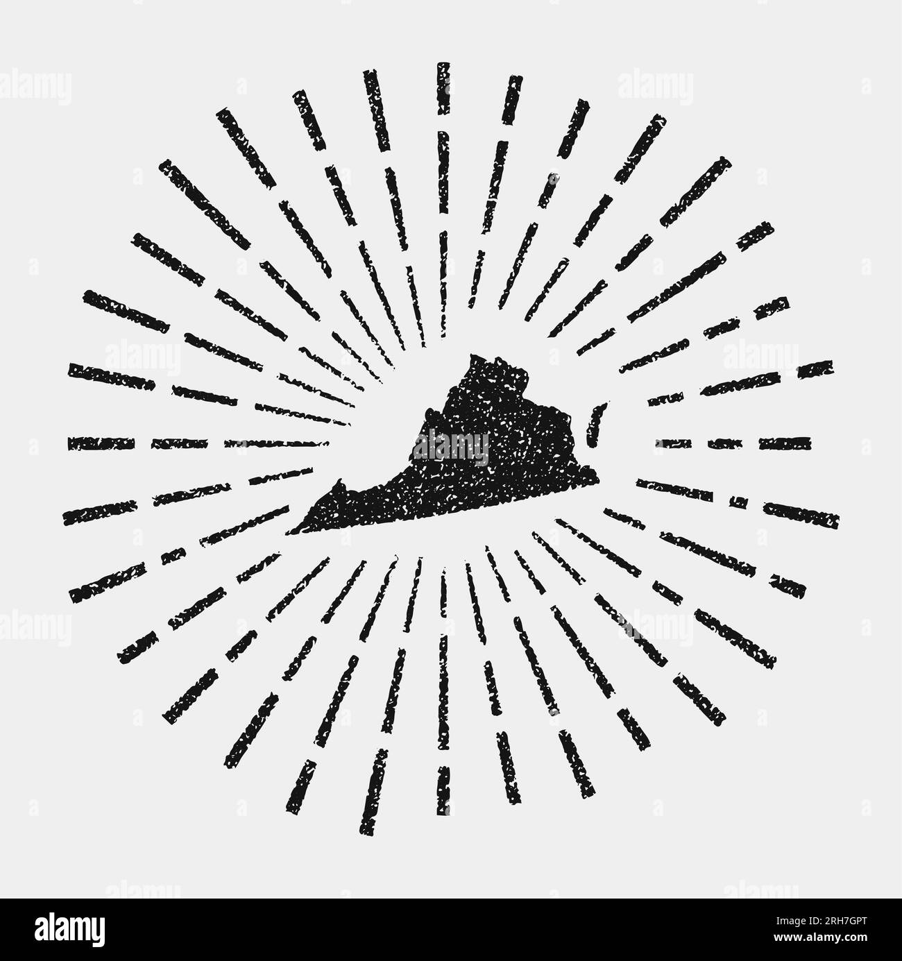 Vintage map of Virginia. Grunge sunburst around the US state. Black ...