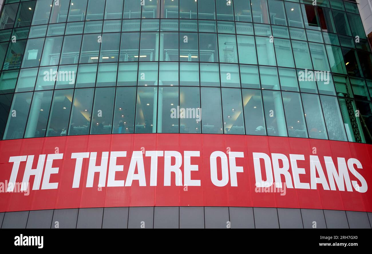 General view from outside the stadium with a banner saying 'The Theatre ...
