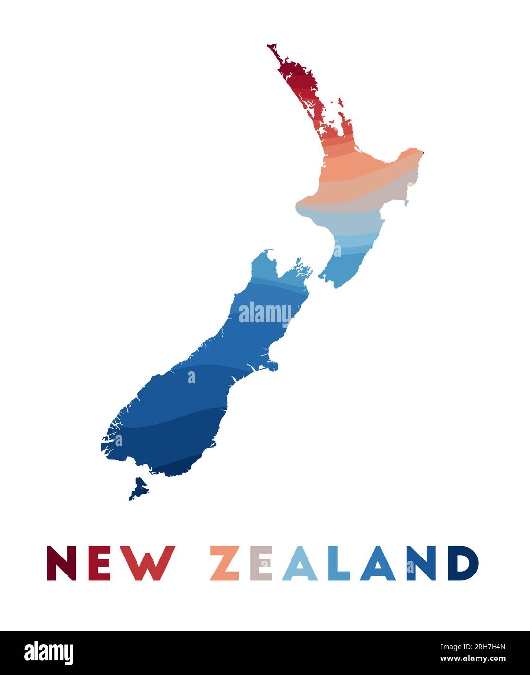 New Zealand map. Map of the country with beautiful geometric waves in ...