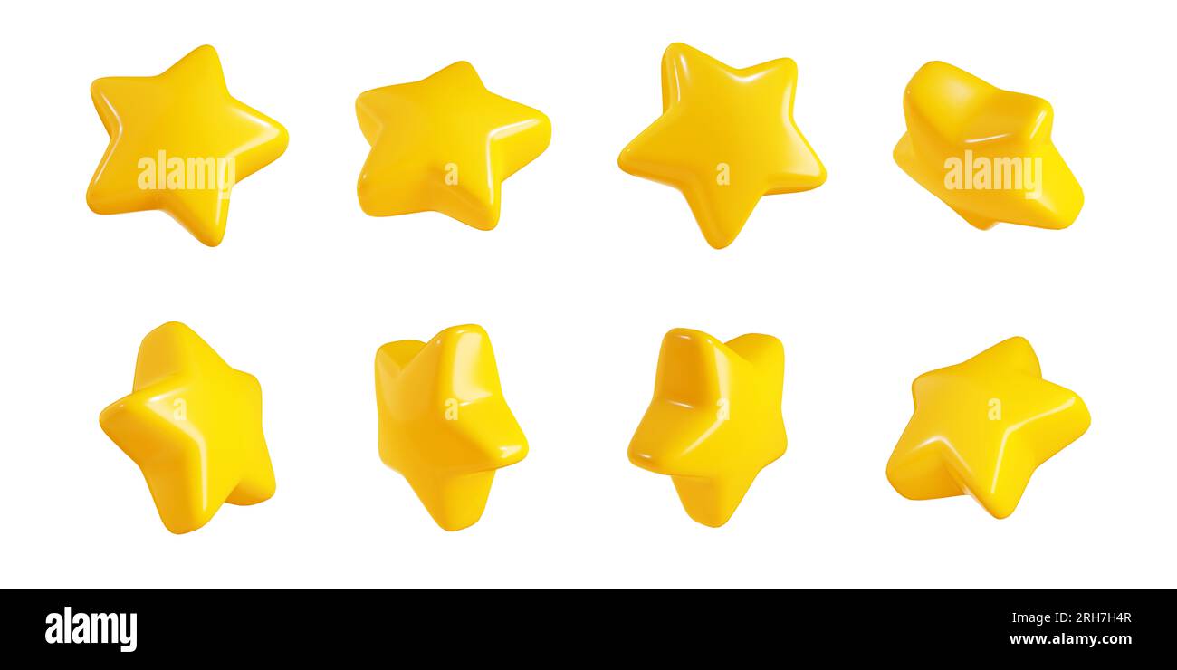 Floating yellow glossy star in different angles 3d illustration collection Stock Photo - Alamy