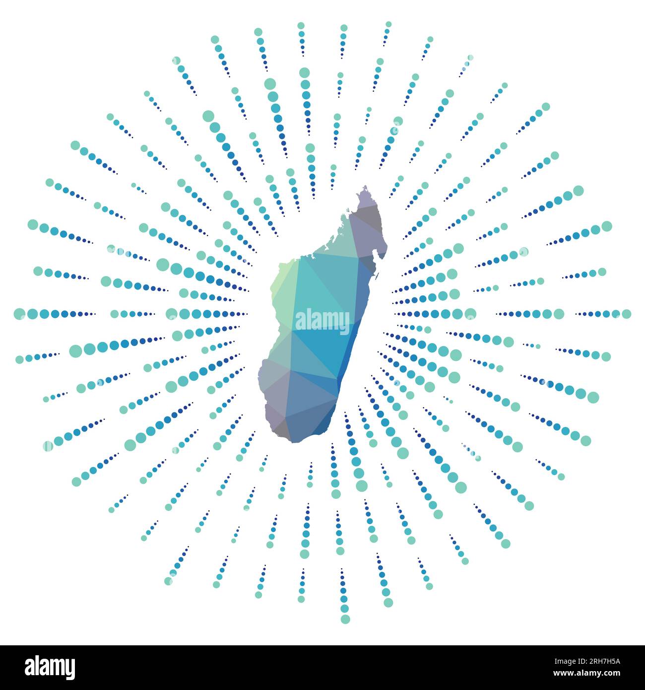 Shape of Madagascar, polygonal sunburst. Map of the country with ...