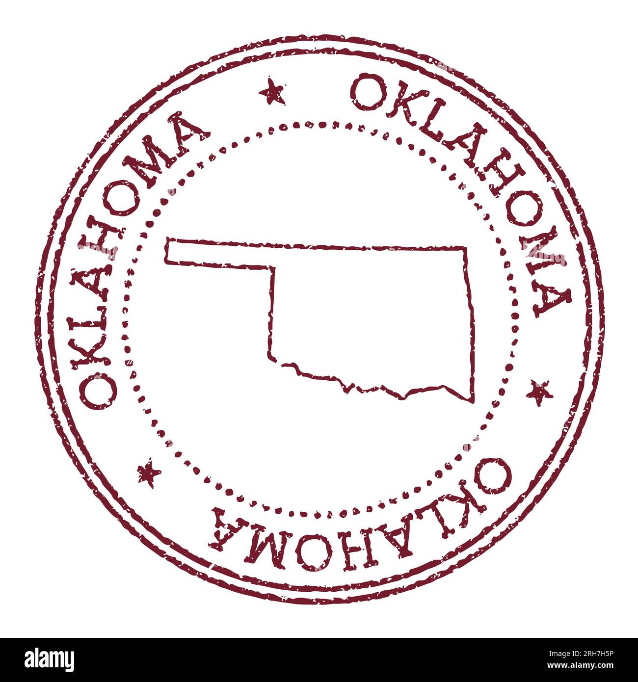 Oklahoma round rubber stamp with US state map. Vintage red passport ...