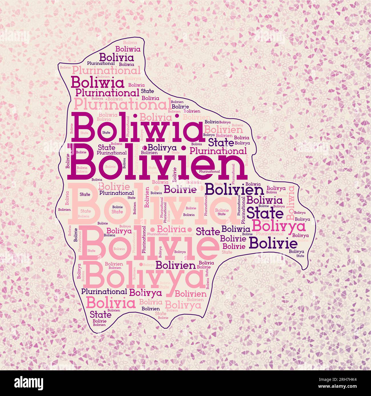 Bolivia shape with country names word cloud in multiple languages ...