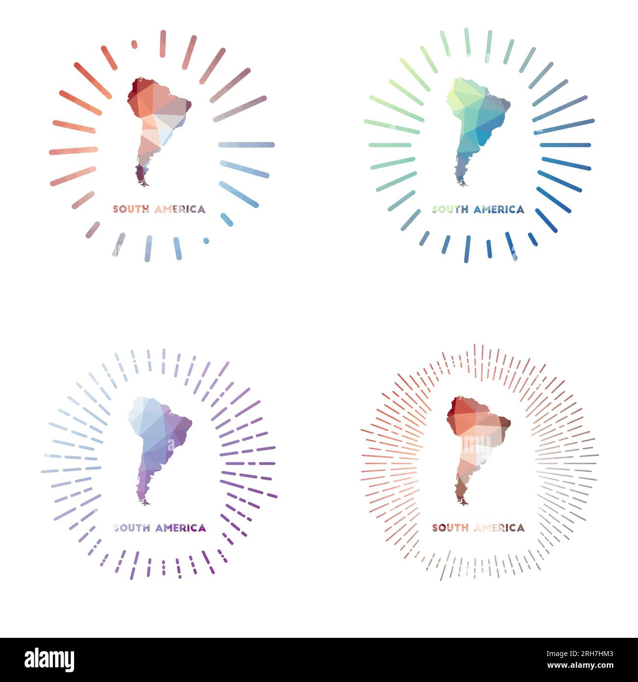 South America low poly sunburst set. Logo of continent in geometric polygonal style. Vector ...