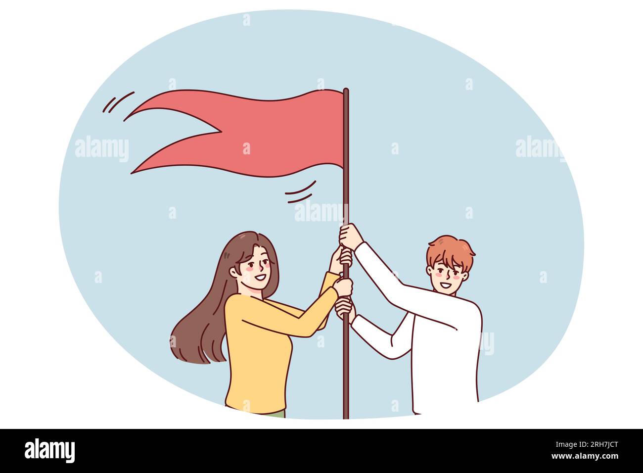 Group people leader holding flag hi-res stock photography and images ...