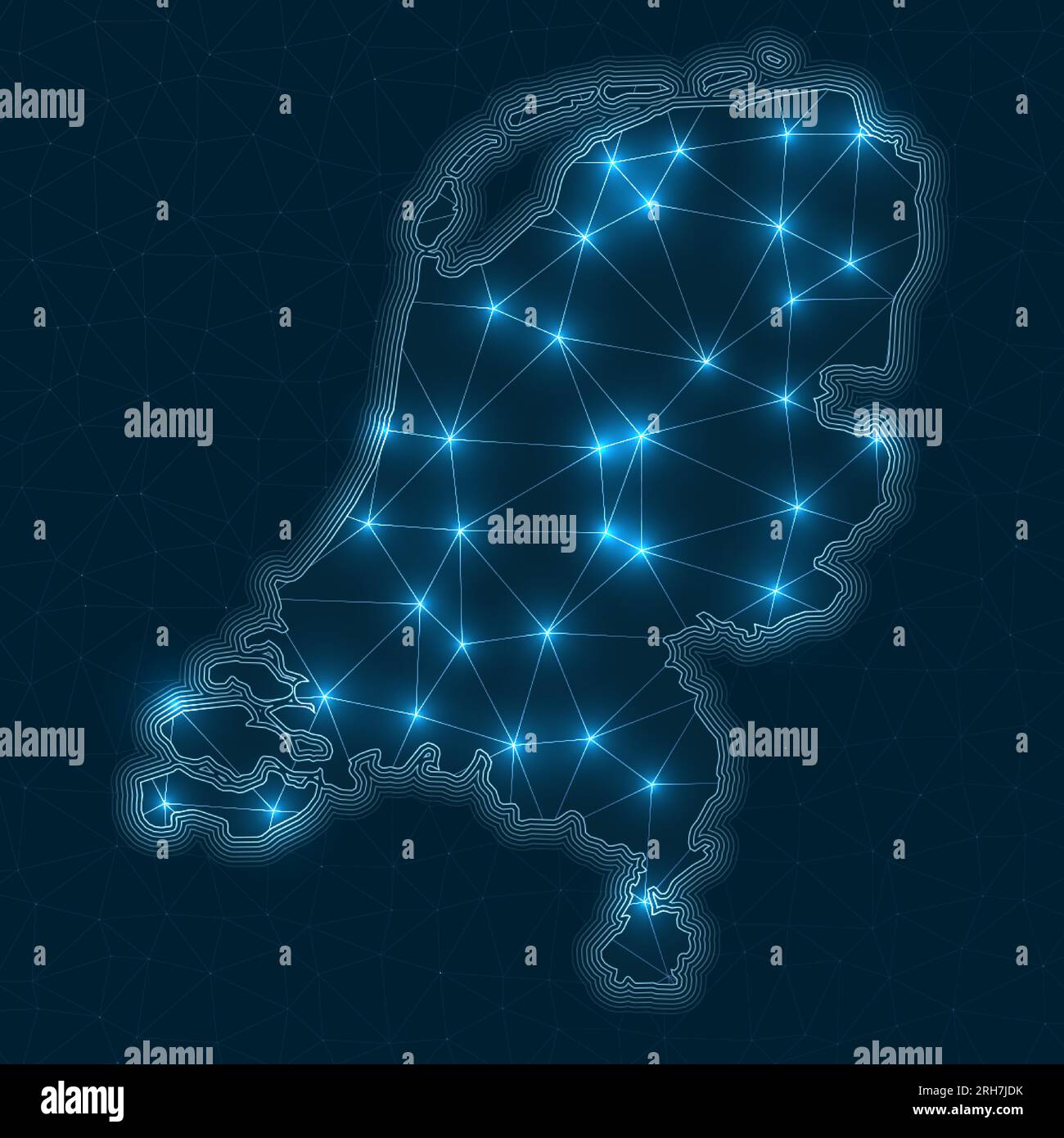 Netherlands network map. Abstract geometric map of the country. Digital connections and ...