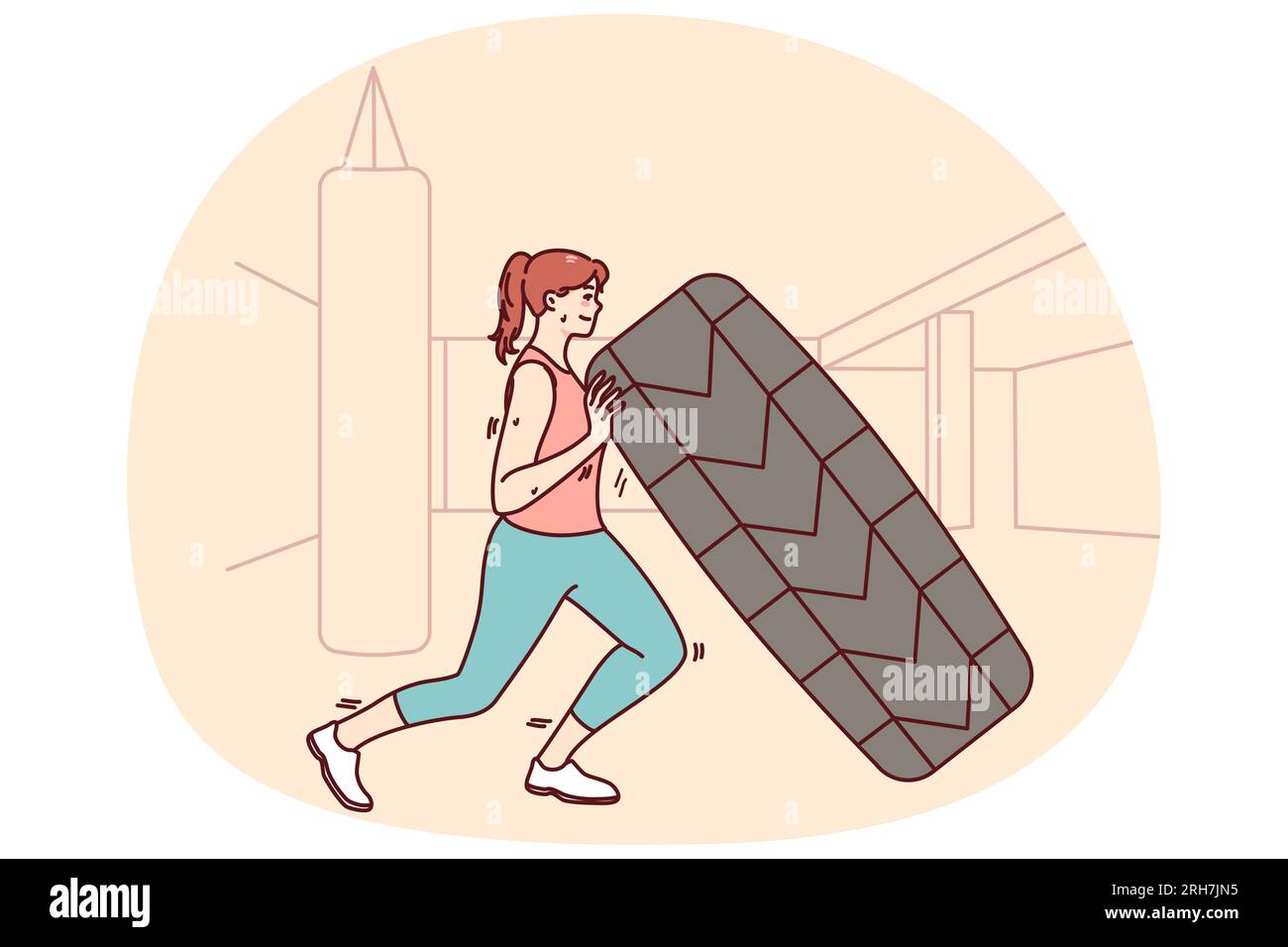 Strong active woman in sportswear training in gym for better body shape ...