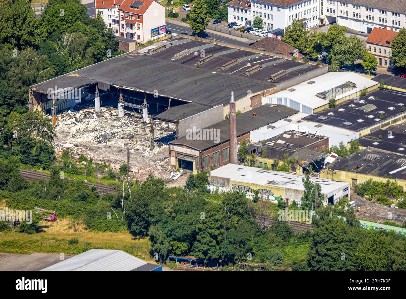Aerial view, demolition work former dairy farm Kutel at Palmbuschweg ...