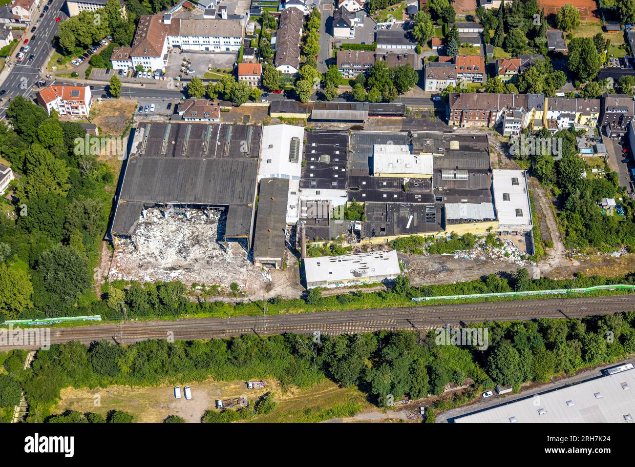 Aerial view, demolition work former dairy farm Kutel at Palmbuschweg ...