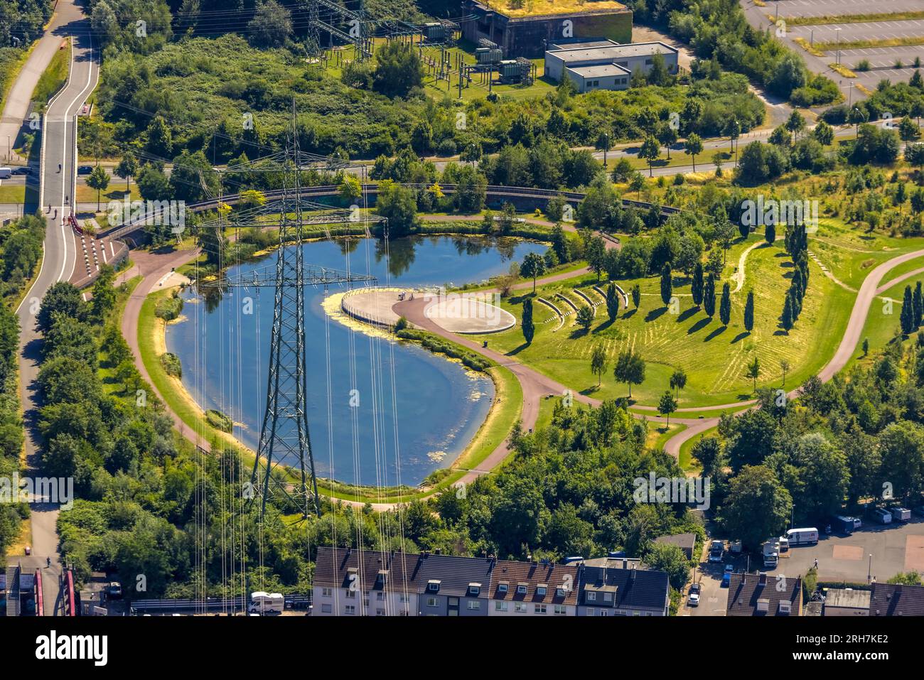 Aerial view, Krupp Park, Krupp Lake and open air stage, West Quarter ...