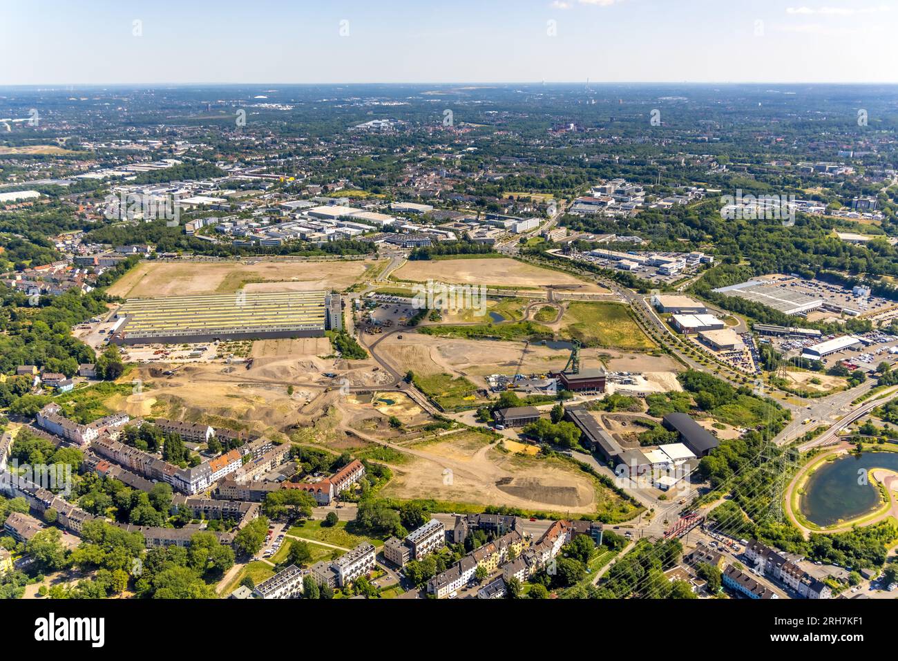 Aerial view, construction area new building city quarter Essen 51 ...